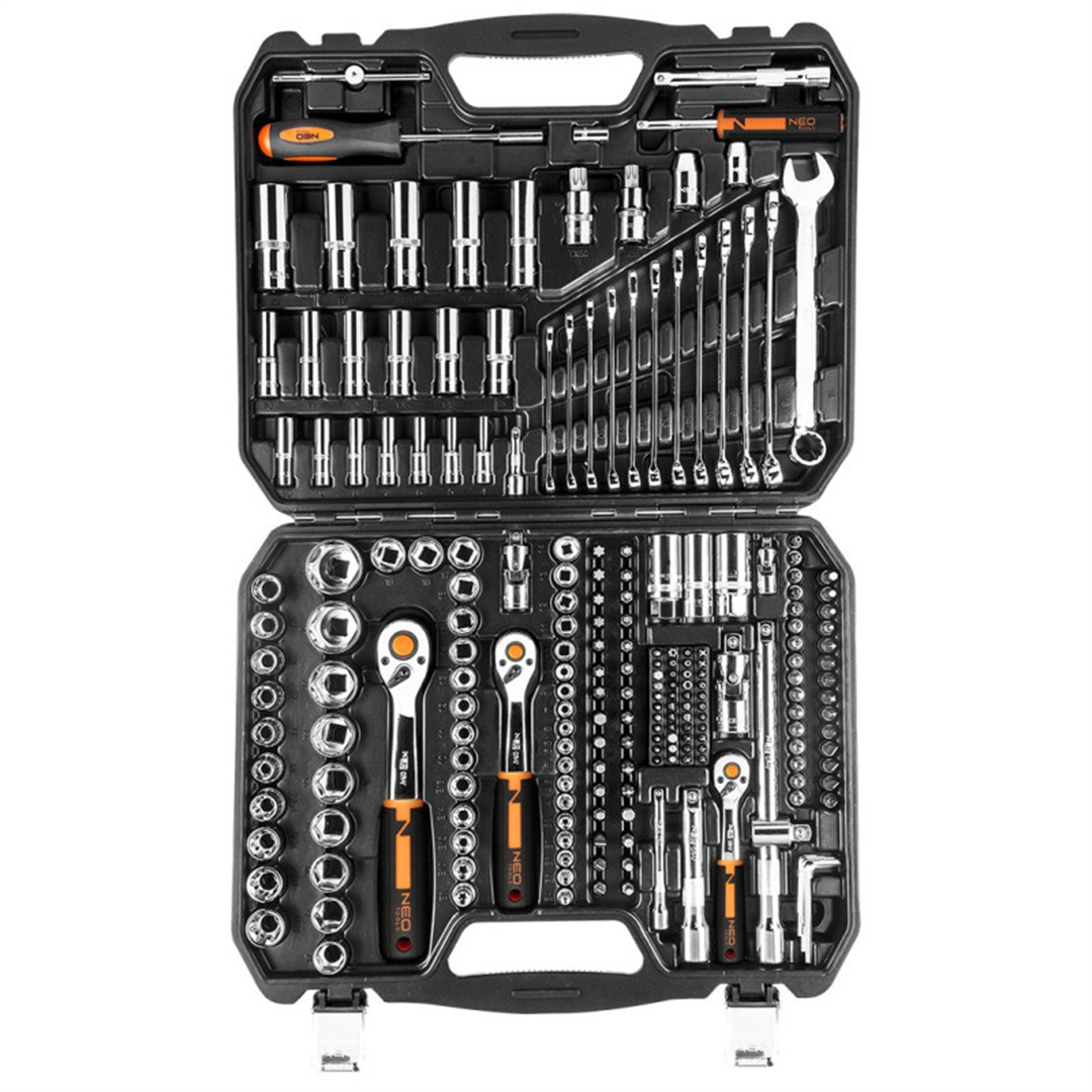 Klucze nasadowe CRV 1/2", 3/8", 1/4", zestaw 219 elementów Neo 10-076 | Narzedzia.pl