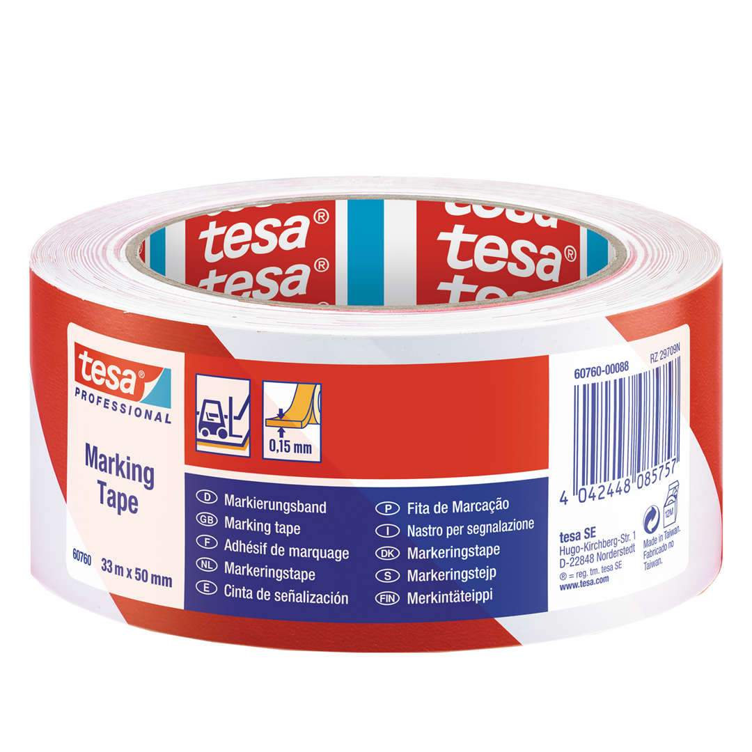 Taśma ostrzegawcza PVC 33m x 50mm, biało-czerwona Tesa 60760 | Narzedzia.pl